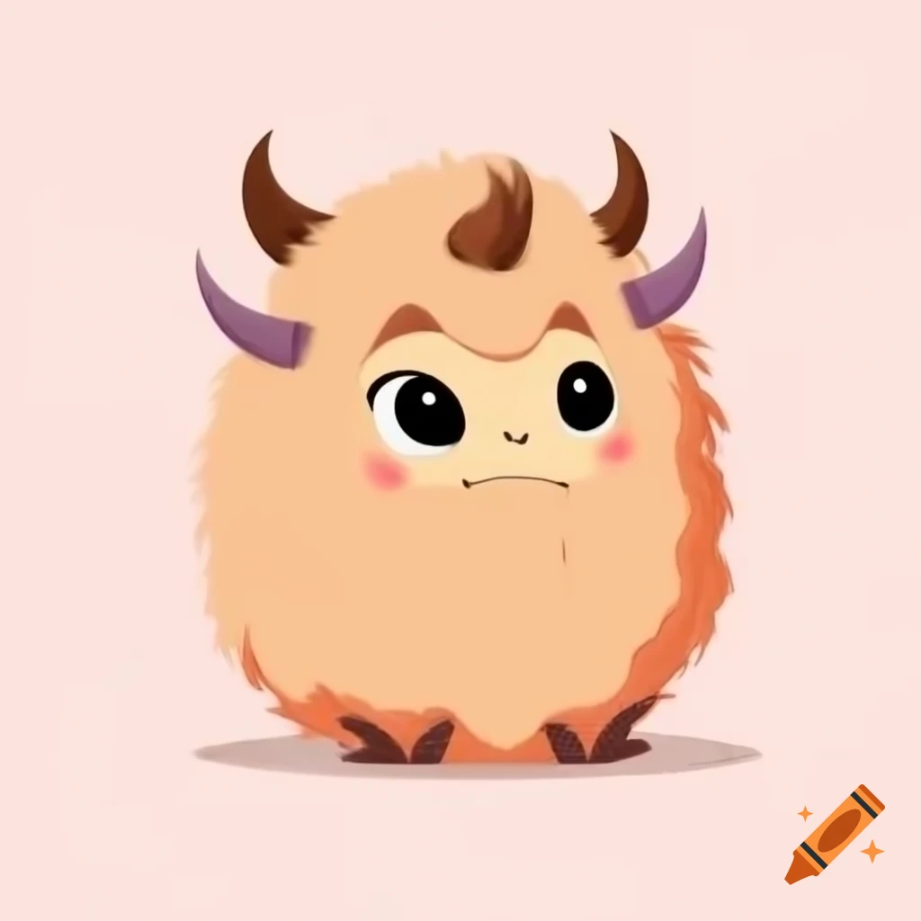 Fluffy cuddle monster with soft fur, horns, big ears, and wide eyes on ...