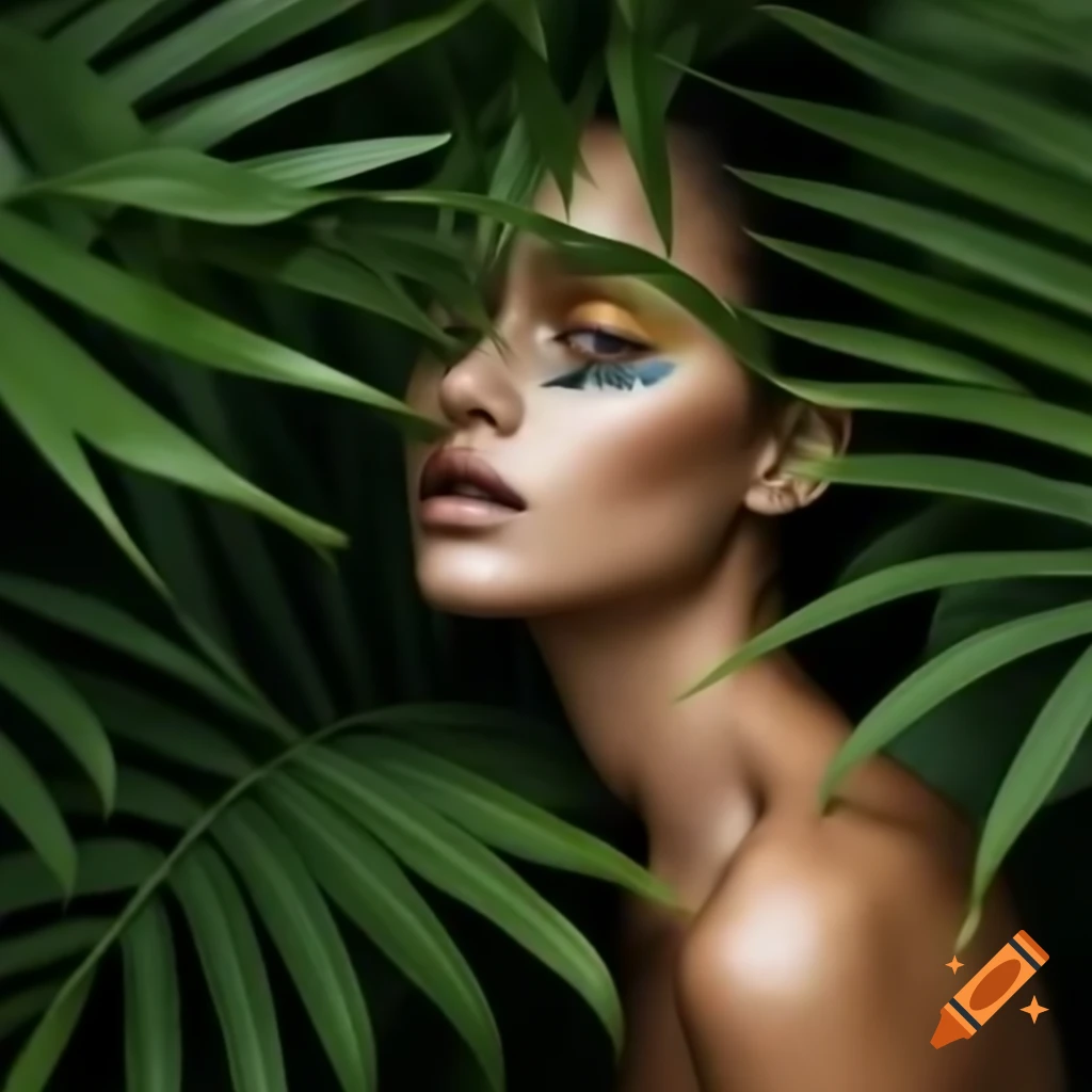 Eastern European woman in jungle, contemplative pose on Craiyon