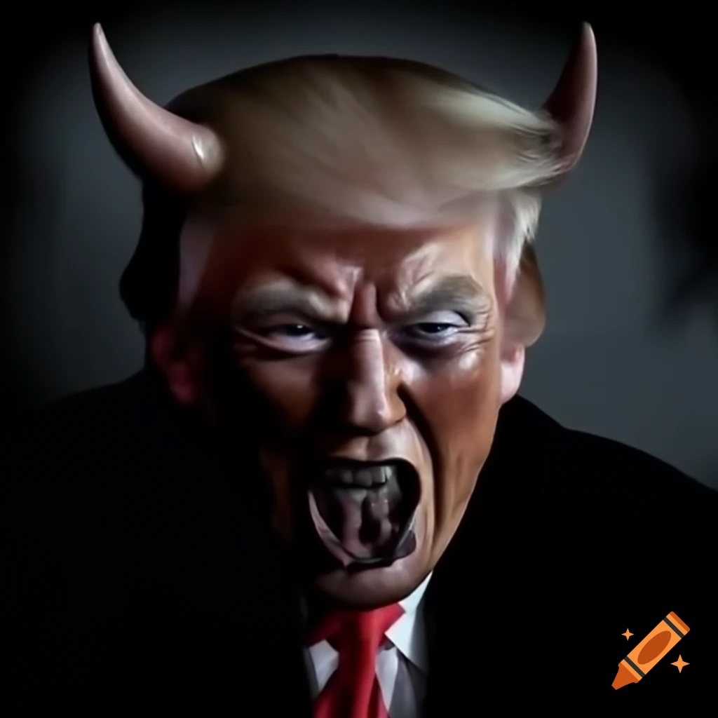 Angry devil face with morbid features resembling a political figure on ...