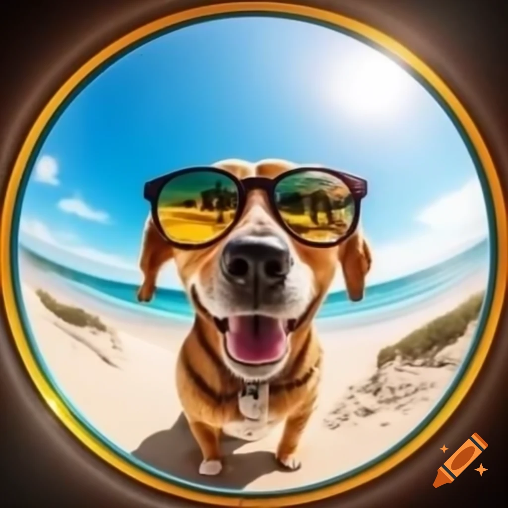 Cartoon dog with sunglasses and beach reflection, text 'kula than a cat ...