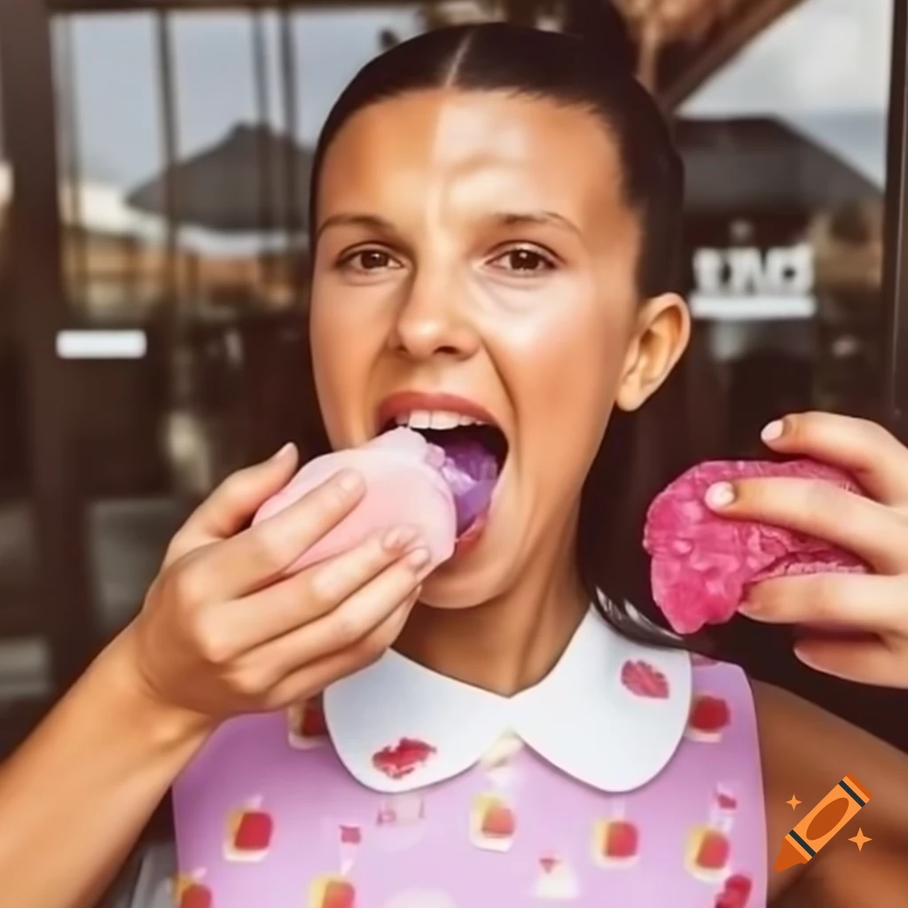 Millie Bobby Brown enjoying a push pop ice in a selfie on Craiyon