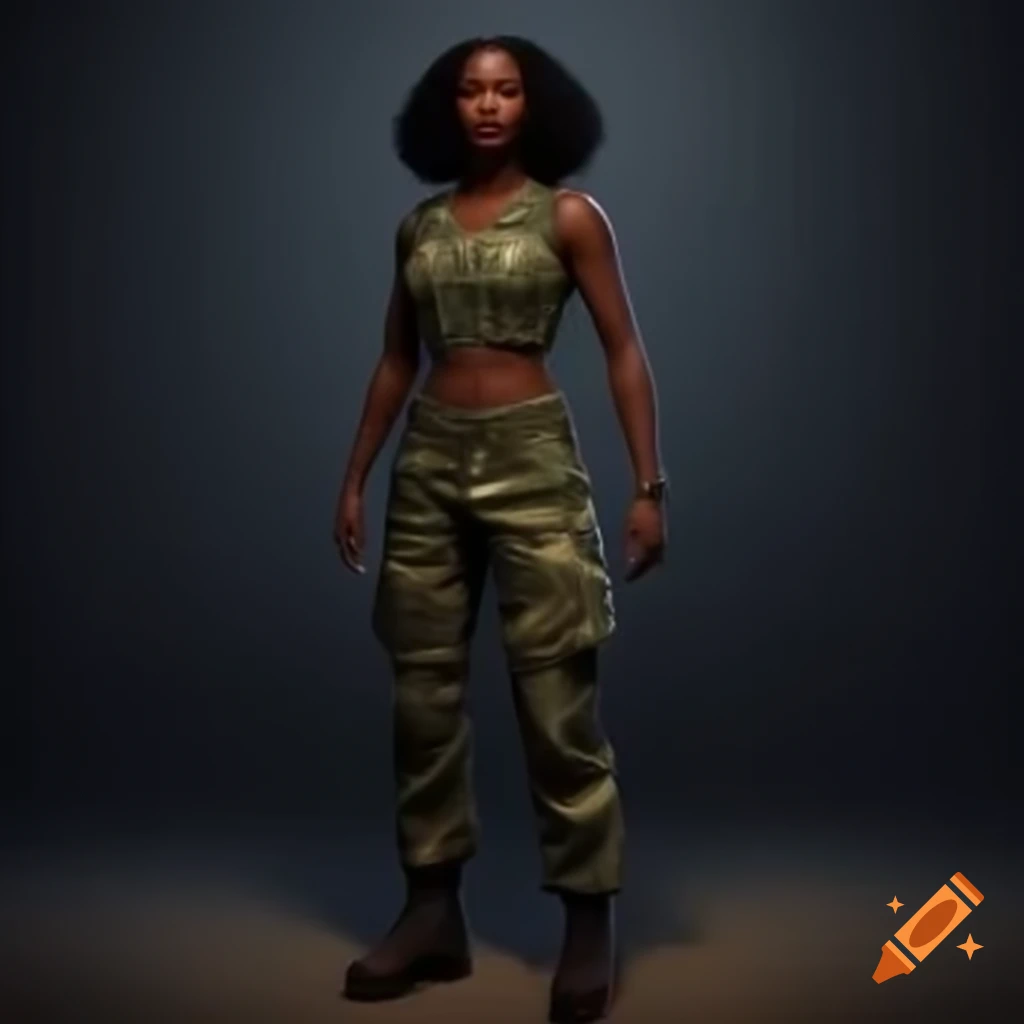 African American woman in rogue military attire, game-ready design on ...