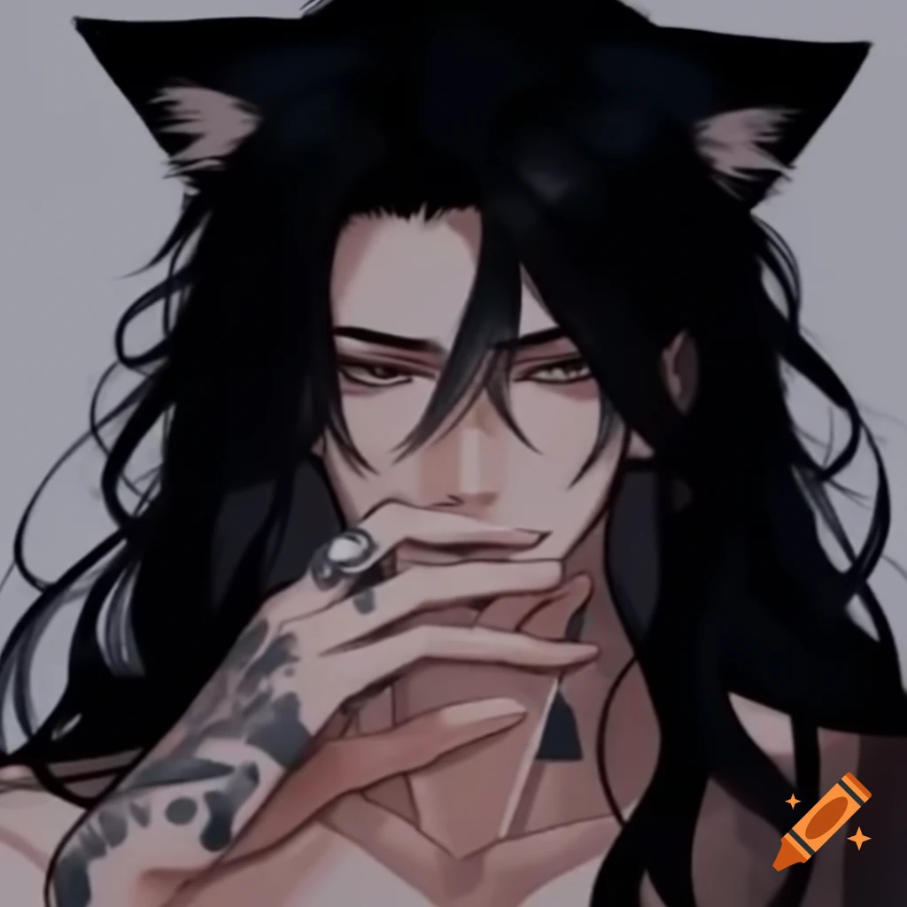 Masculine character with cat ears and tattoos in manhwa style on Craiyon