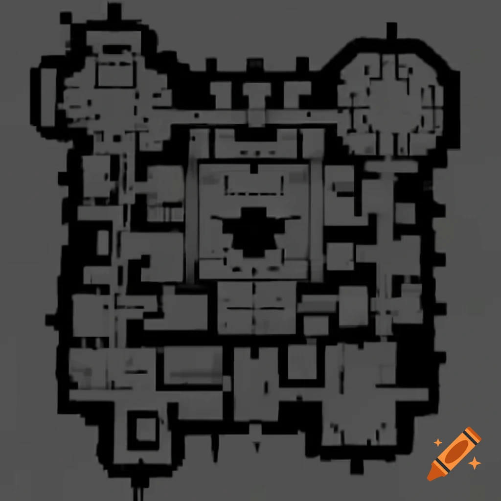 Top-down pencil sketch of game level design layout for Doom and Quake ...