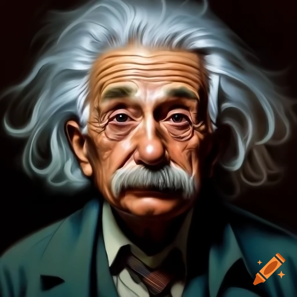 Old scientist with white hair inspired by Albert Einstein, digital painting on Craiyon