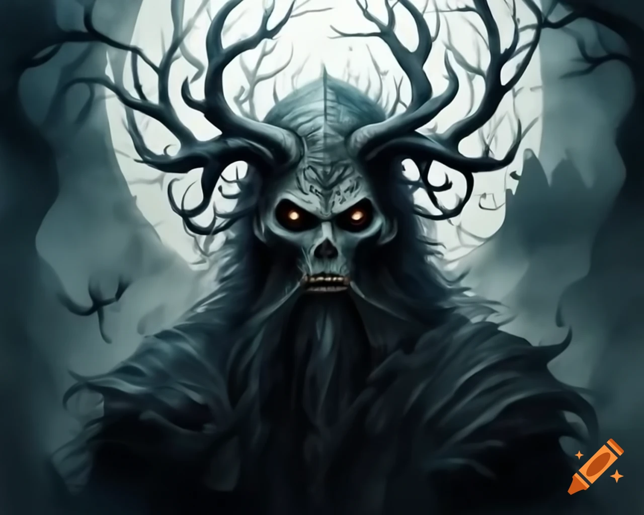 Creepy ghost Viking wendigo in dark fantasy watercolor pointillism on ...