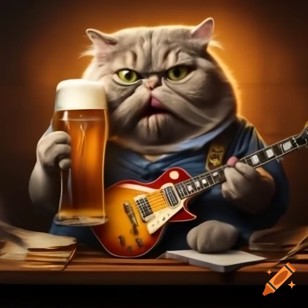 Grumpy cat with corpsepaint holding beer and guitar for birthday ...