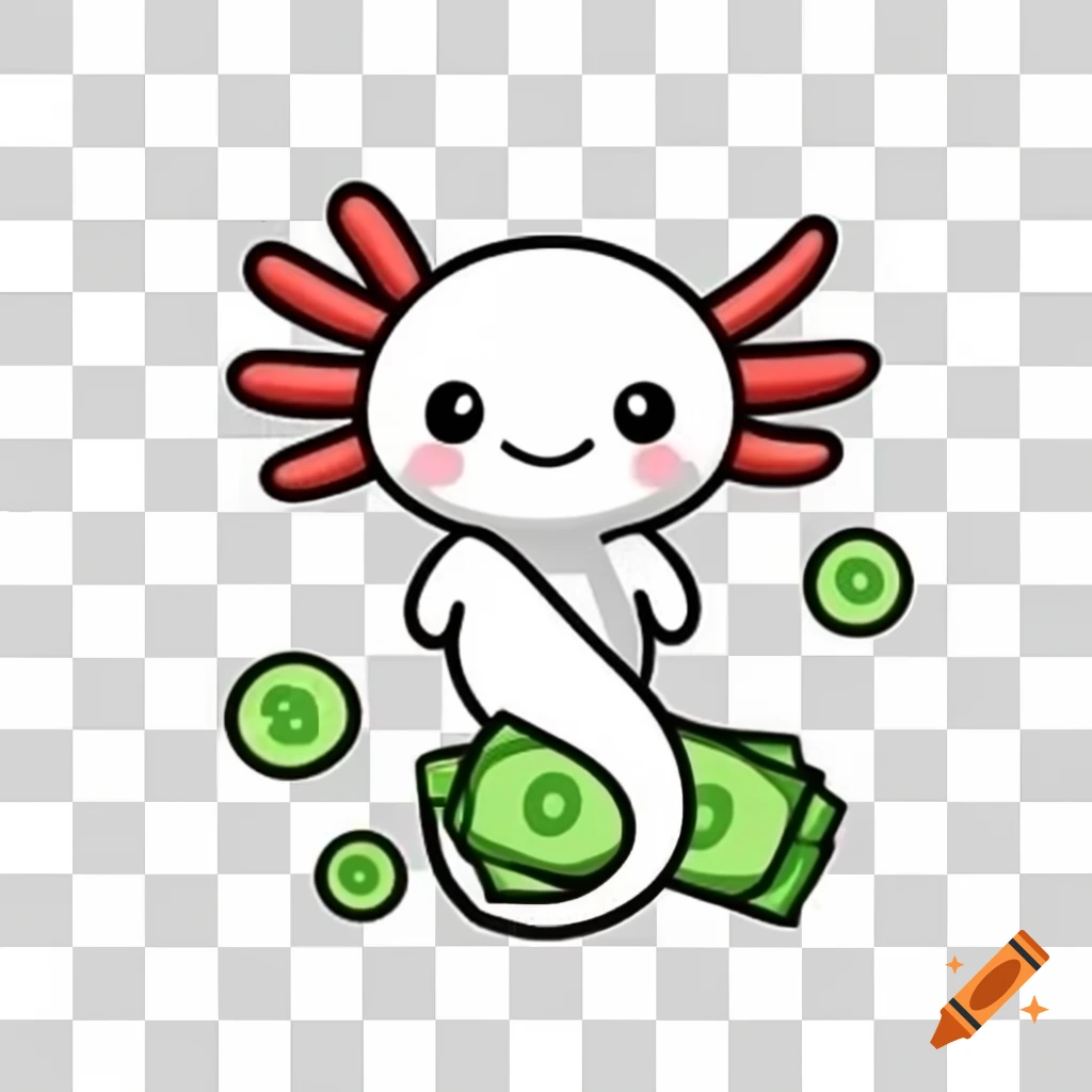 Cute axolotl holding money on transparent background on Craiyon