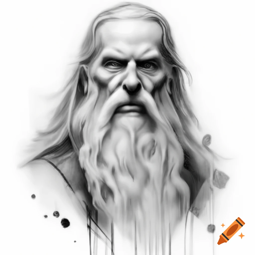 Black and white pencil sketch of a wizard with long beard, Dungeon ...