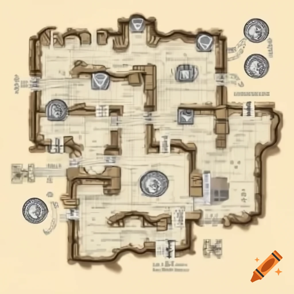 Top-down pencil sketch of game level design layout for Doom and Quake ...