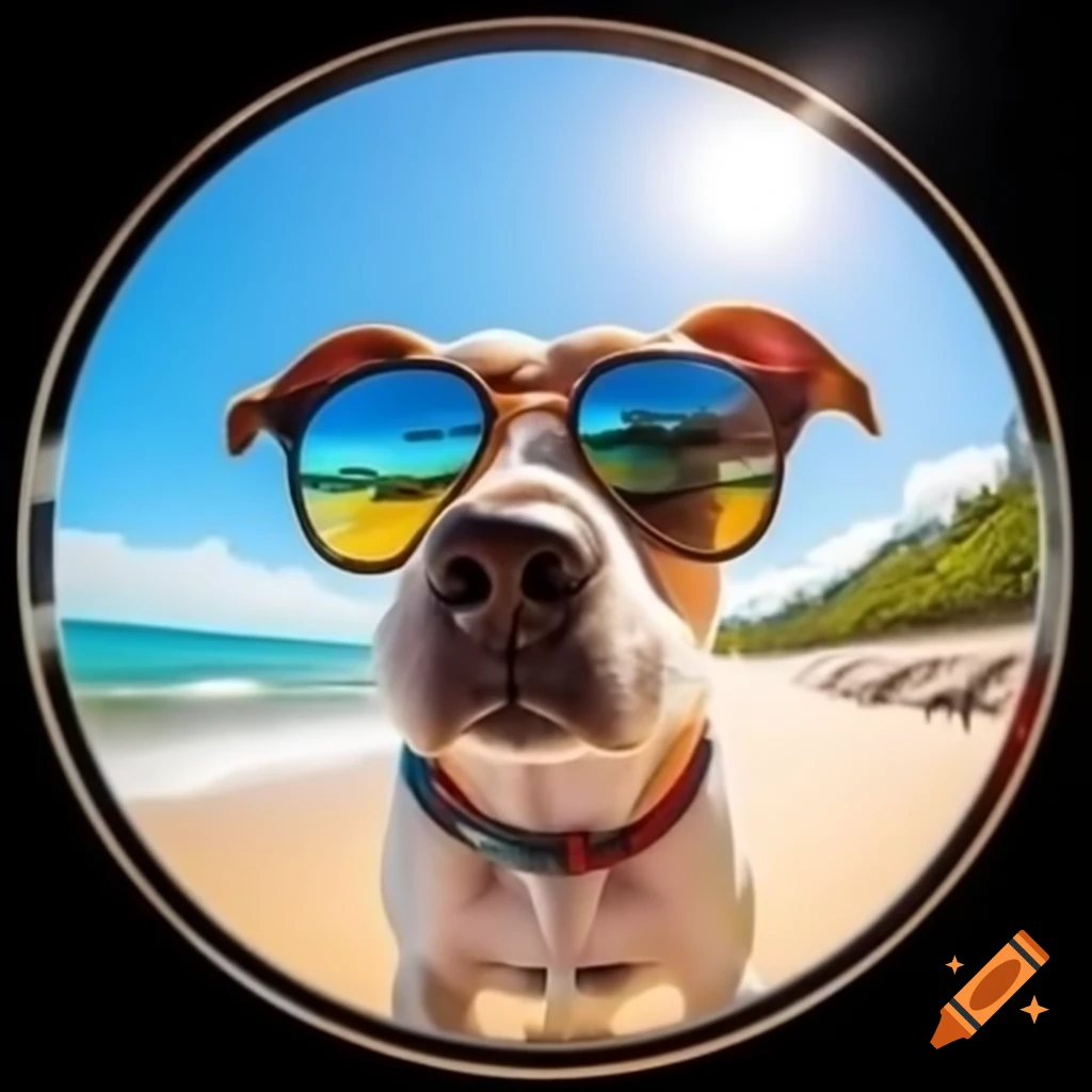 Cartoon dog with sunglasses and beach reflection, text 'kula than a cat ...