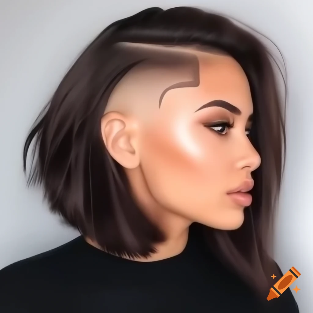 Mediterranean woman with thick dark brown asymmetrical bob and shaved ...