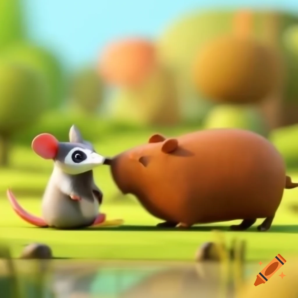 Cute possum and raccoon meeting capybara at riverside meme on Craiyon