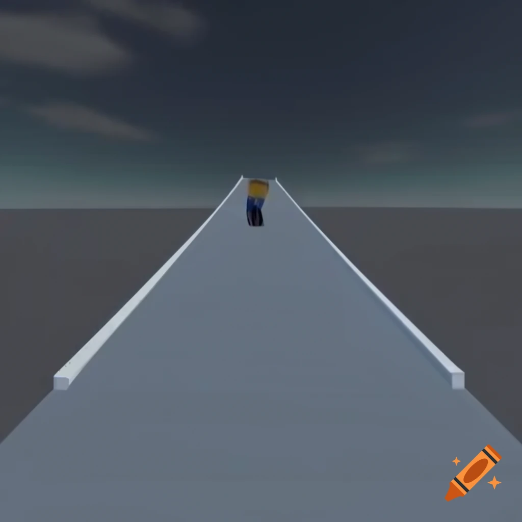 Roblox character at the bottom of a large white gray ramp on Craiyon