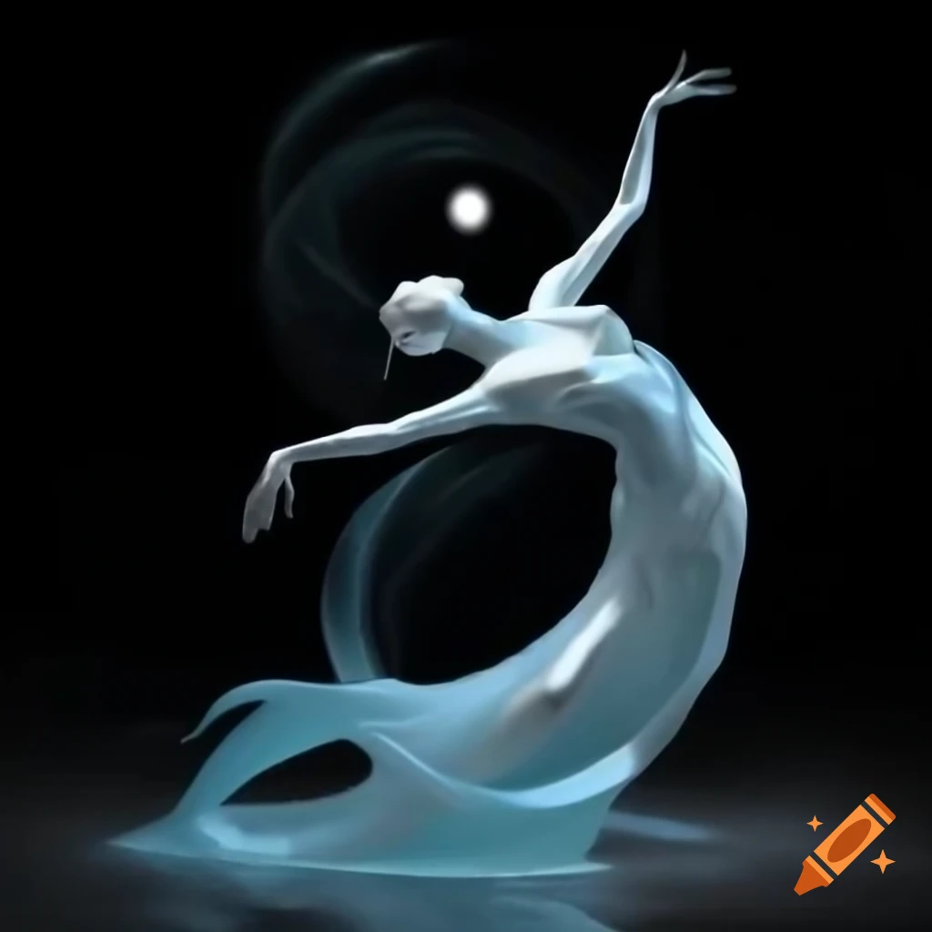 Ethereal figure sculpted from liquid moonlight in a dynamic silver ...