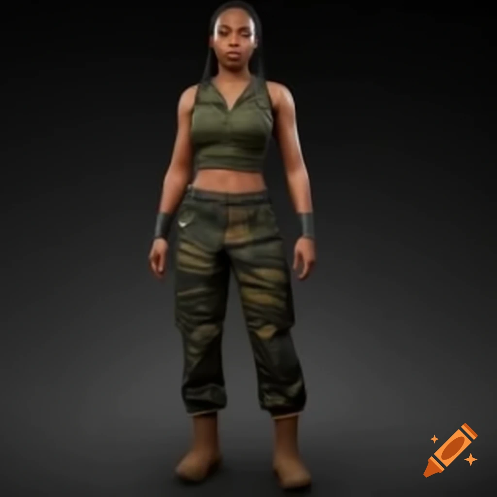 African American woman in rogue military attire with camo design on Craiyon