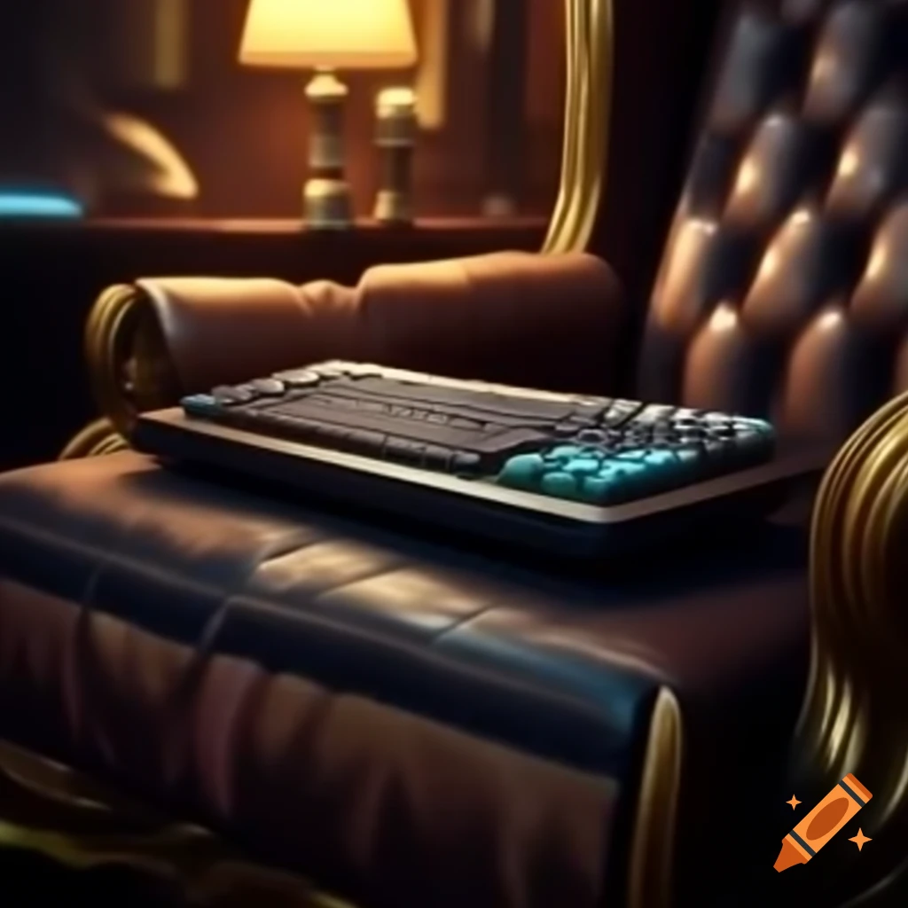 Computer keyboard placed on luxurious chair, symbolizing respect on Craiyon