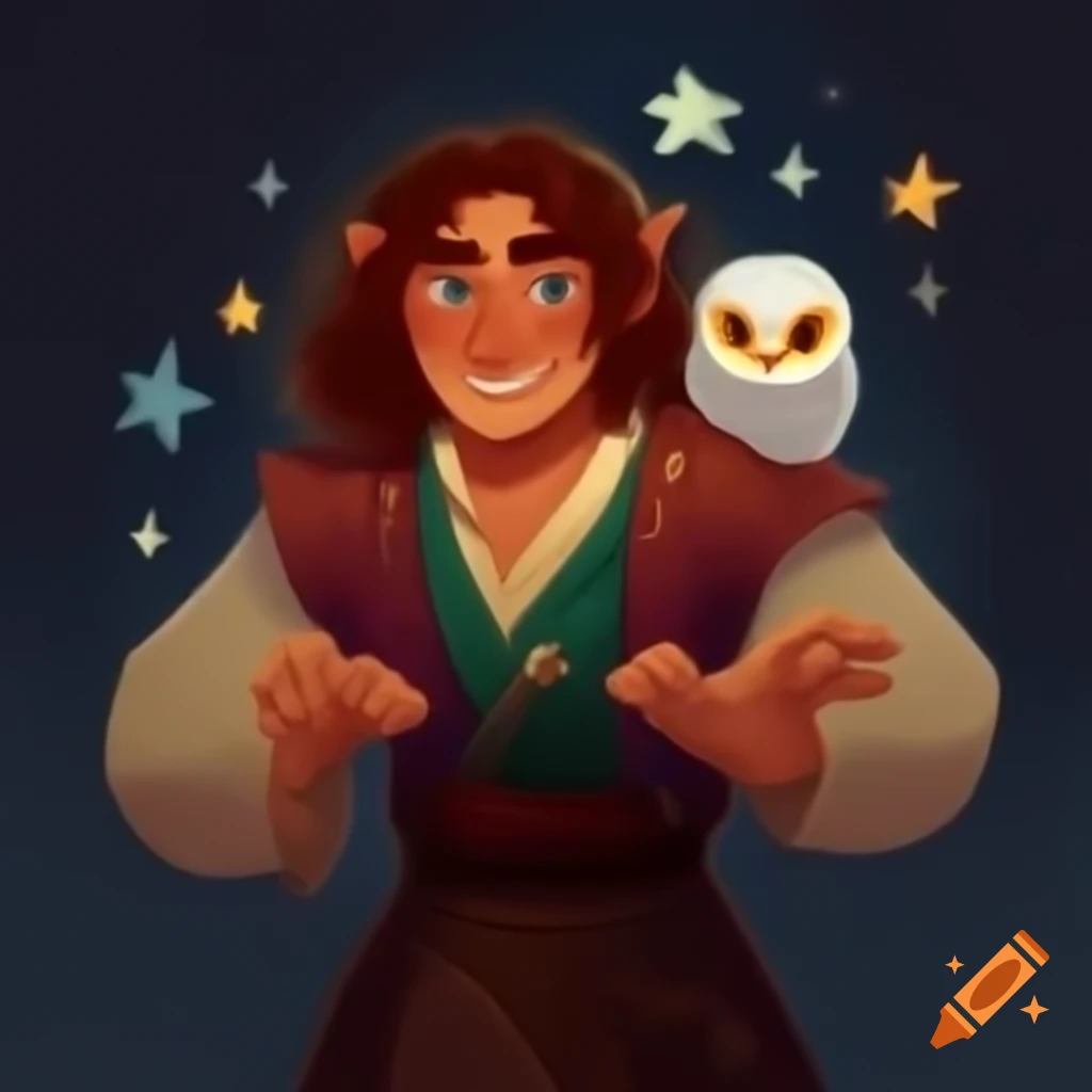 Young male hobbit illusionist wizard in stylish adventuring garb with ...