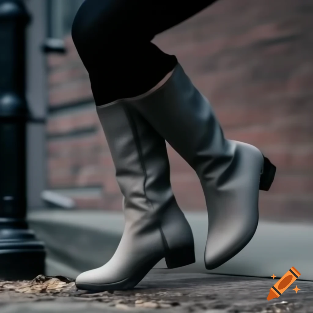Close-up of women's long boots showing foot injury on Craiyon