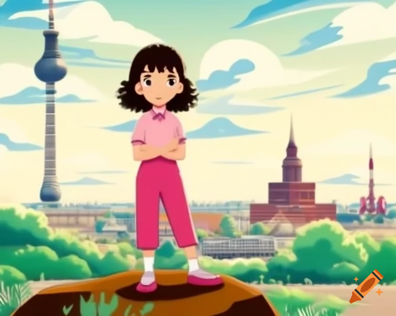 Anime character Morgana in Studio Ghibli style with curly hair and ...