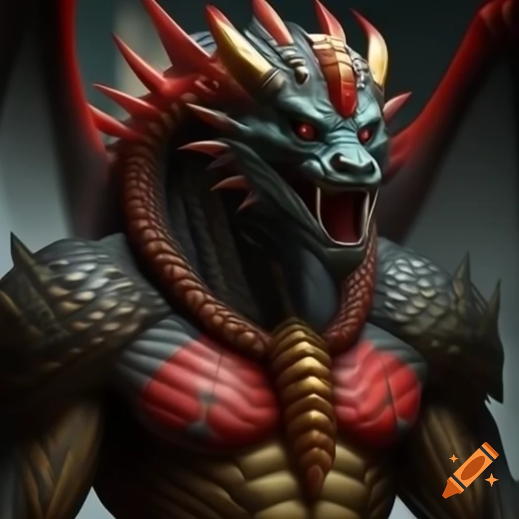 Lyris the Serpent King, giant serpent in human form with red scales and ...