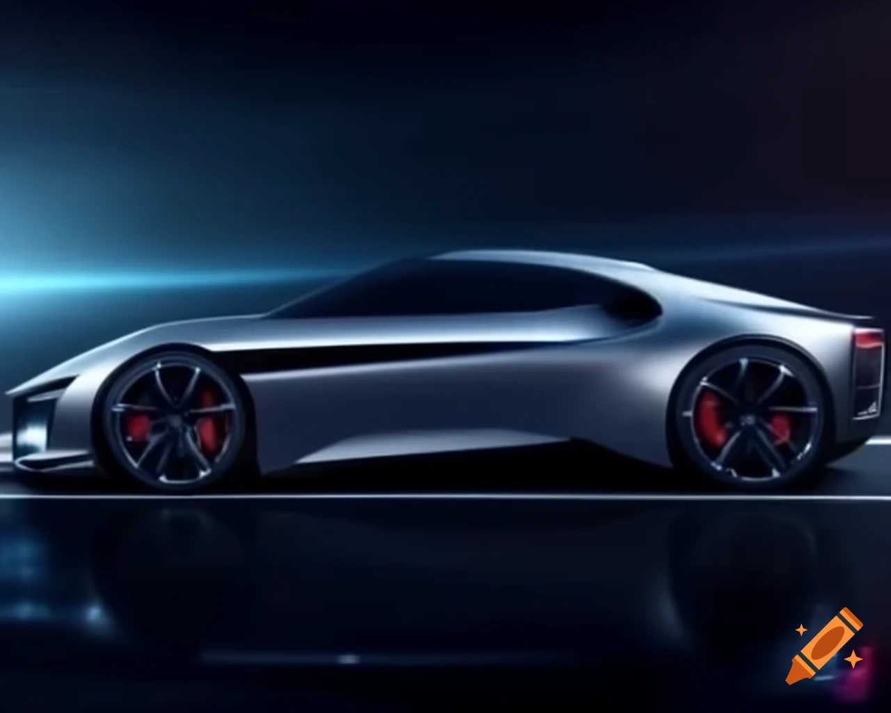 Futuristic aerodynamic sports car design for year 3000 on Craiyon