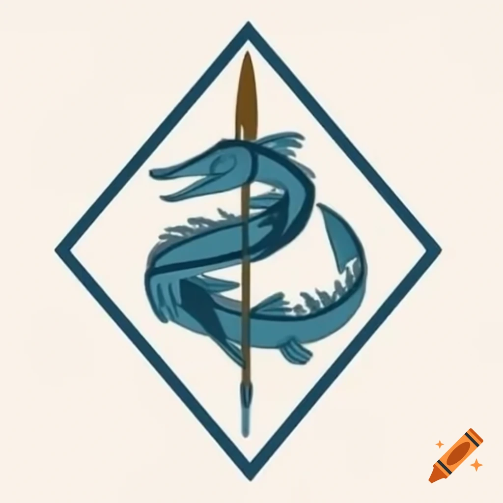 Rune style emblem featuring pike fish impaled on spear on Craiyon