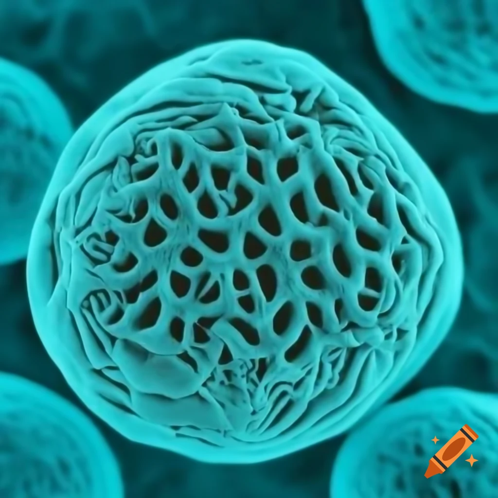 Microscopic image of porous osteoporotic bone in teal on Craiyon