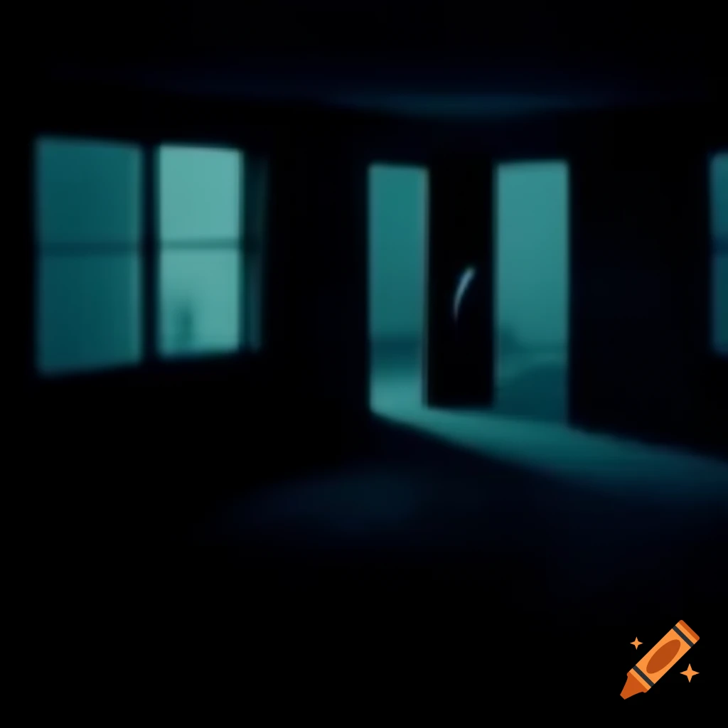 Dark liminal empty apartment room at night with slightly open door ...