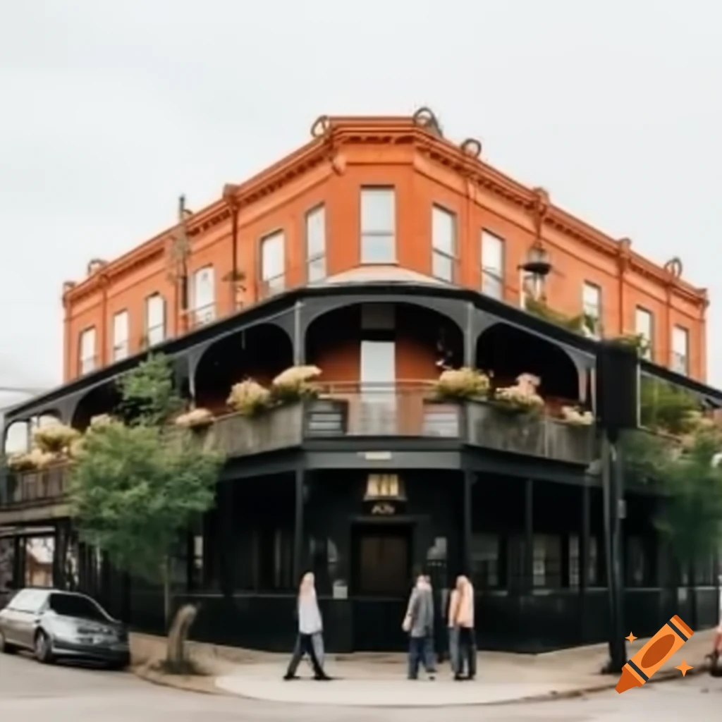 Two-story bar with diverse staff working happily on both floors on Craiyon
