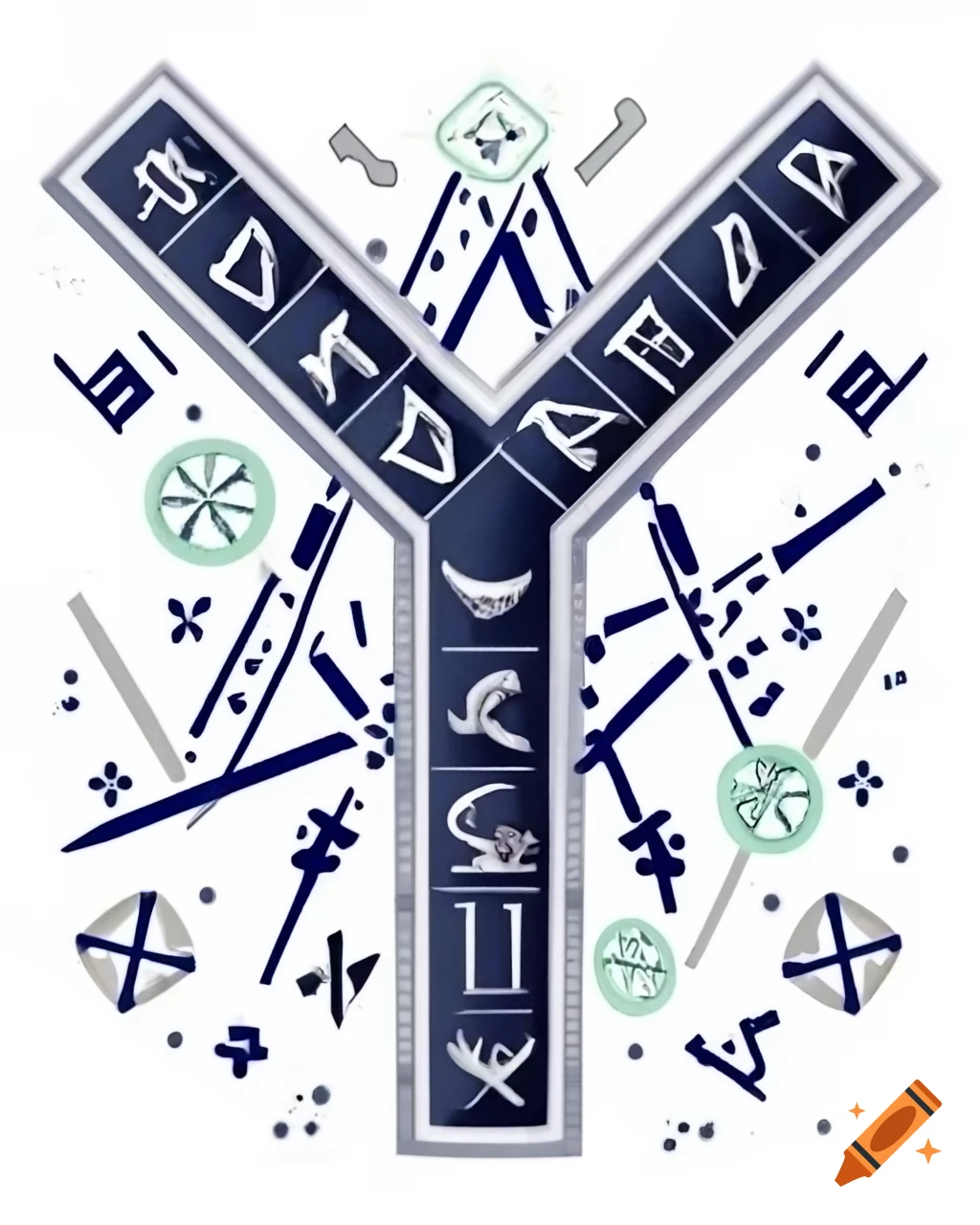 Nordic rune alphabet displaying all runes with equal shine on Craiyon