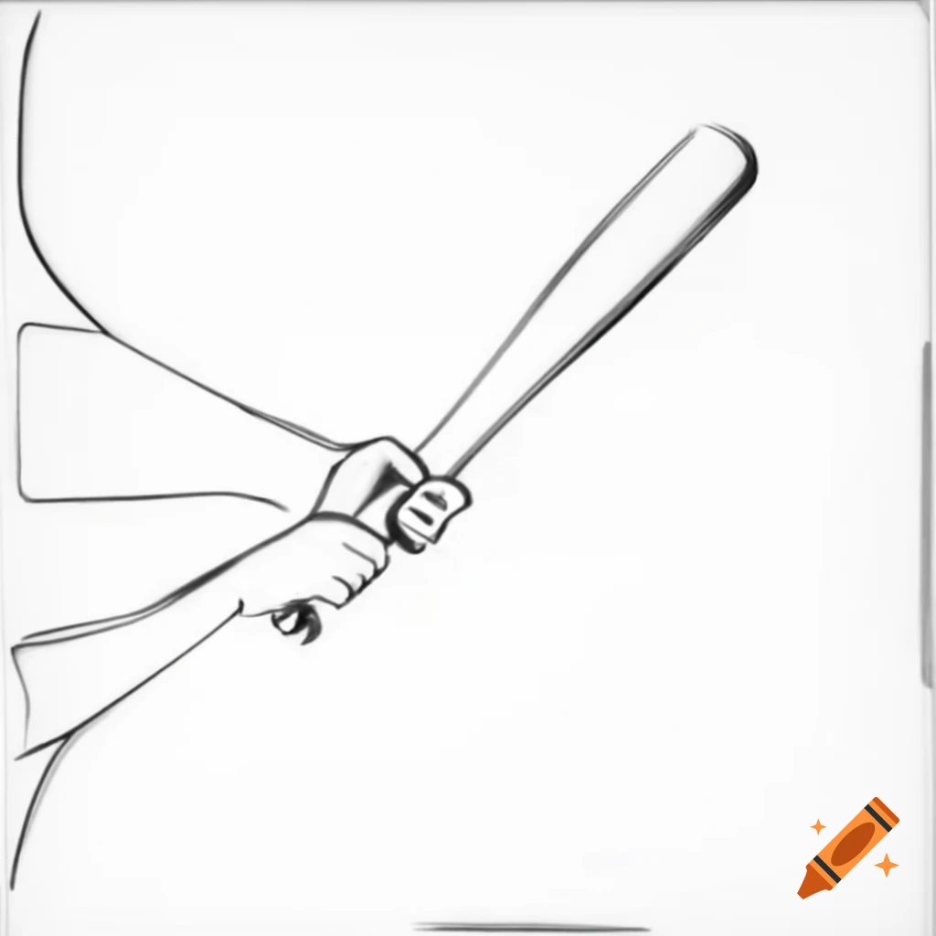 Simple 2D sideview sketch of baseball bat with hand gripping it on Craiyon