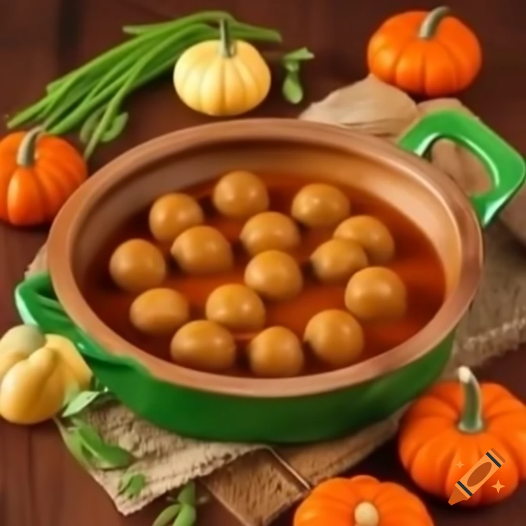 Playful animated scene with meatballs alongside green zucchini and ...