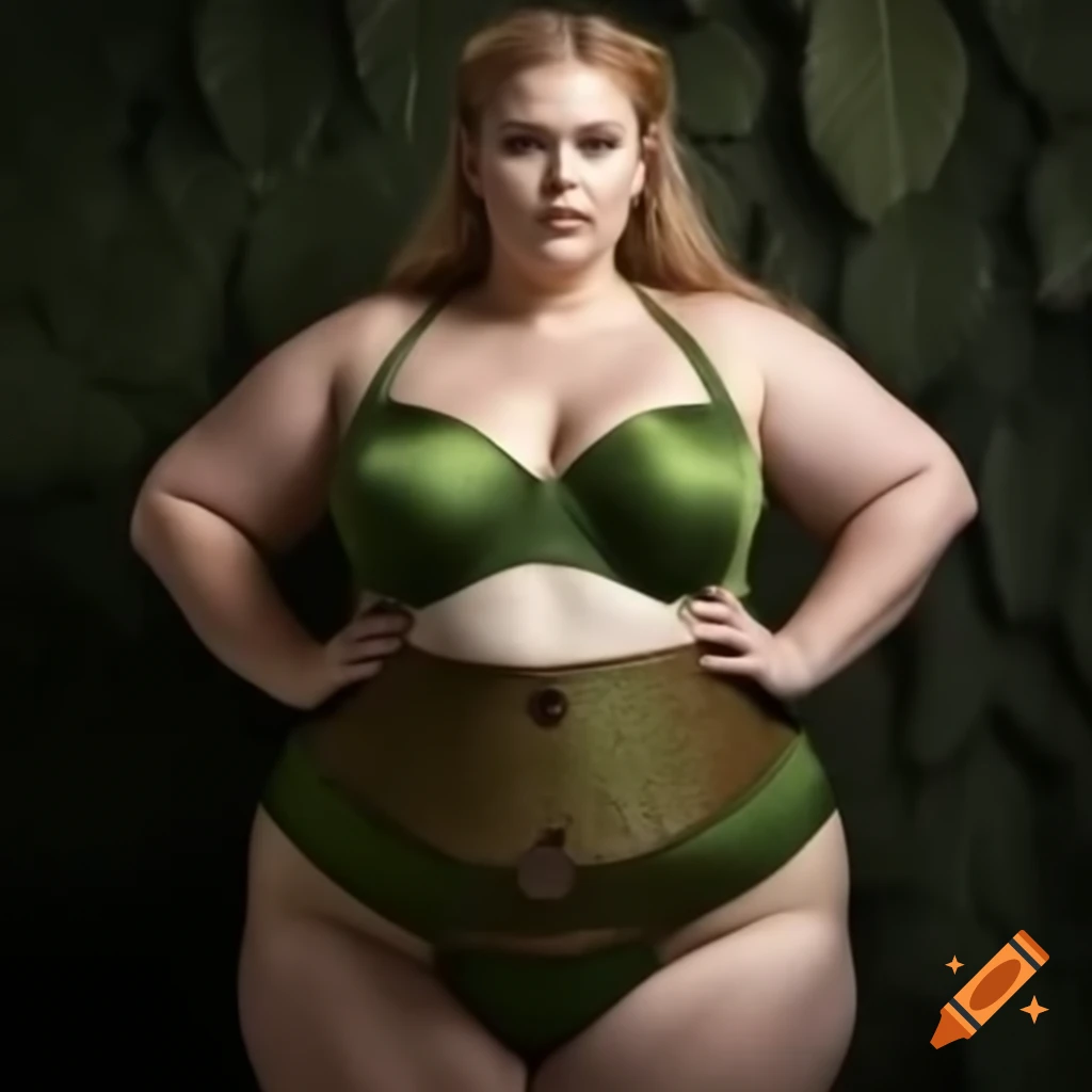 Plus size elf woman with blond hair and gray eyes, full body portrait on Craiyon