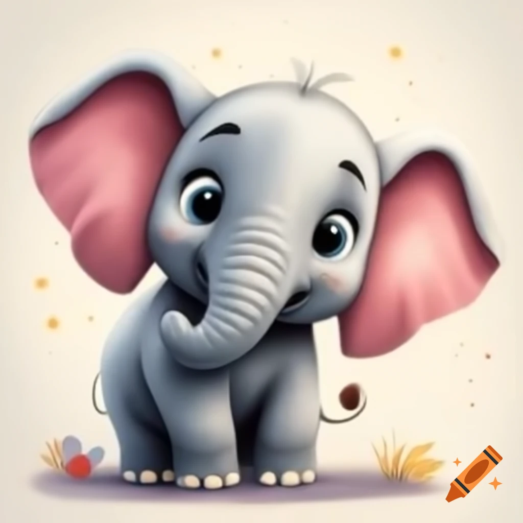 Cute Disney-style elephant facing left on Craiyon