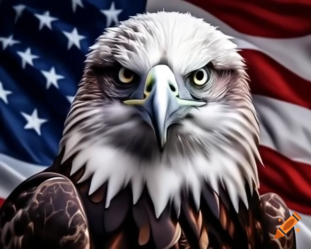 Close-up photorealistic grayscale bald eagle with detailed feathers and ...