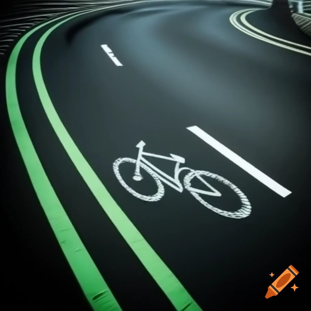 Widened bike path and sidewalk with green strip at intersection on Craiyon