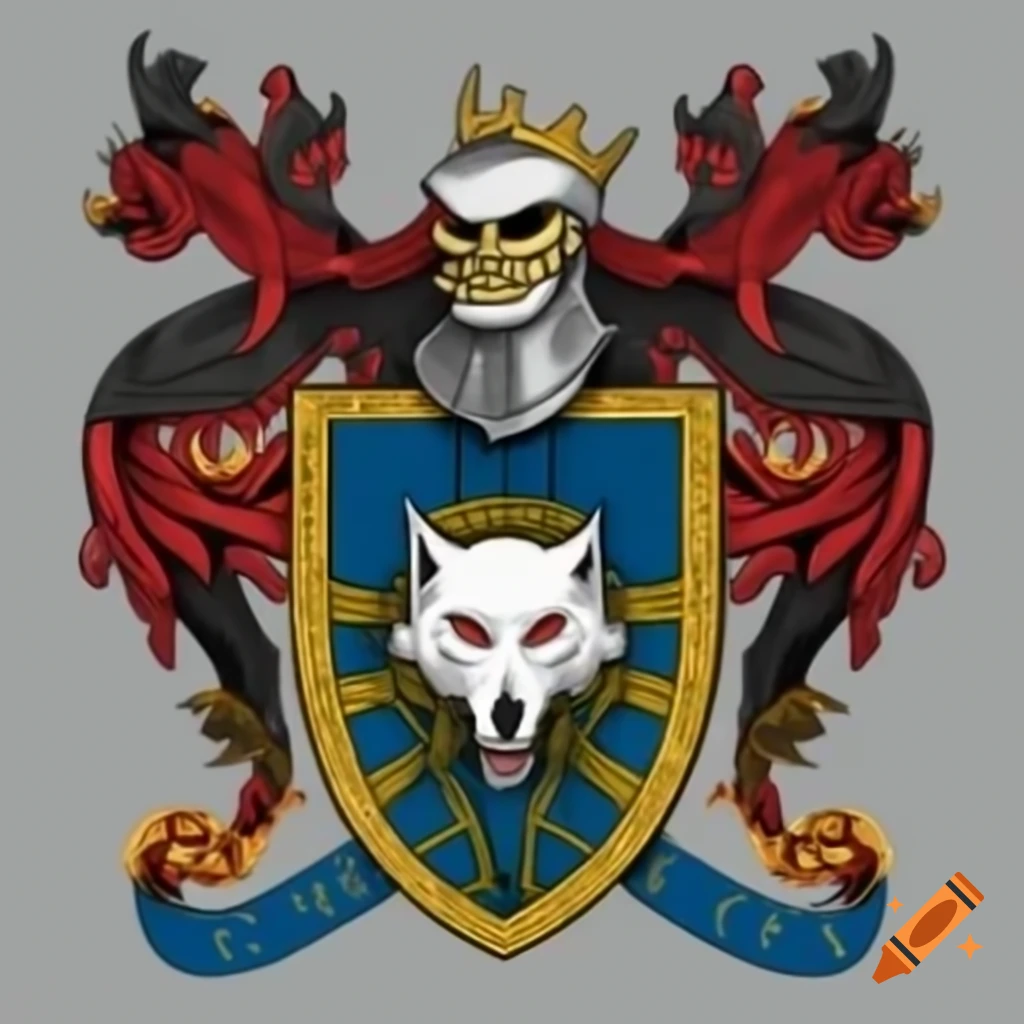 Medieval blazon design featuring Vimianzo coat of arms with skull and ...