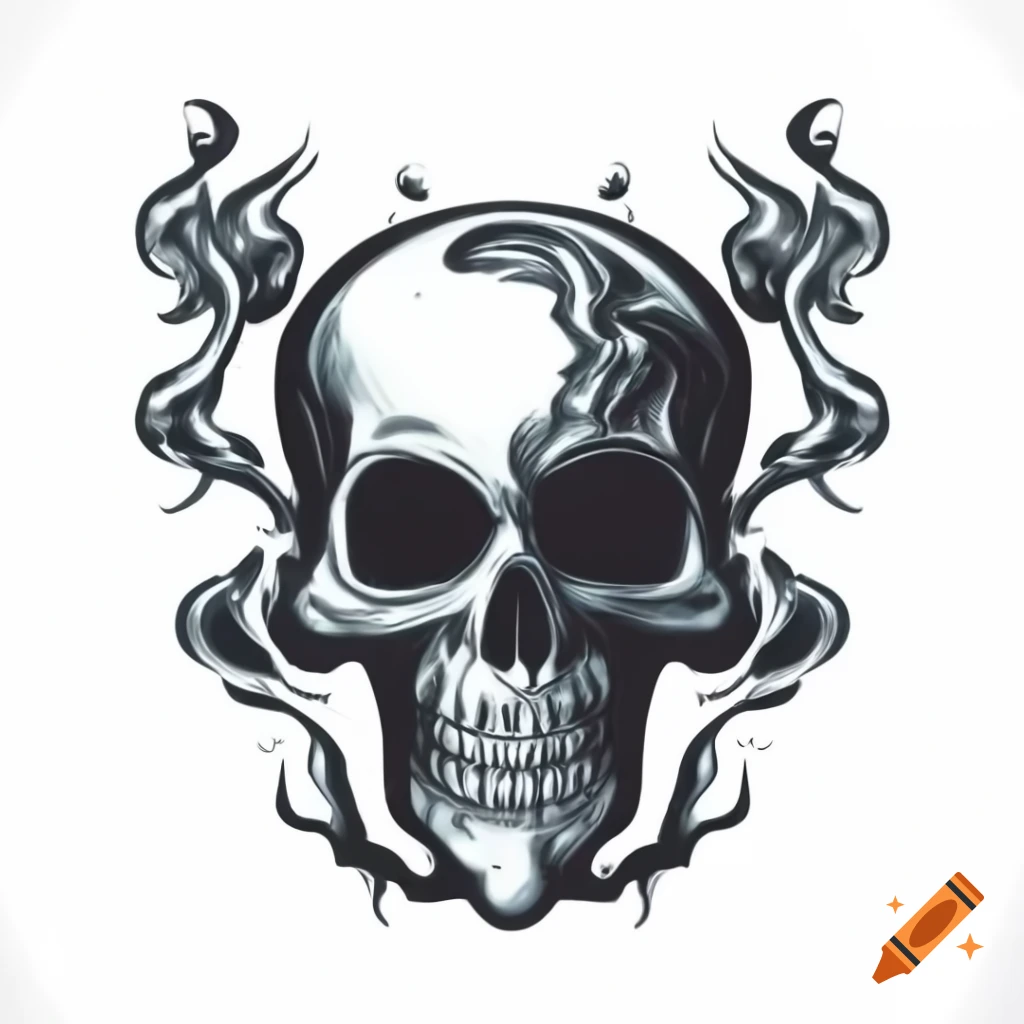 Stylized skull illustration with smoke and ash in death metal aesthetic ...