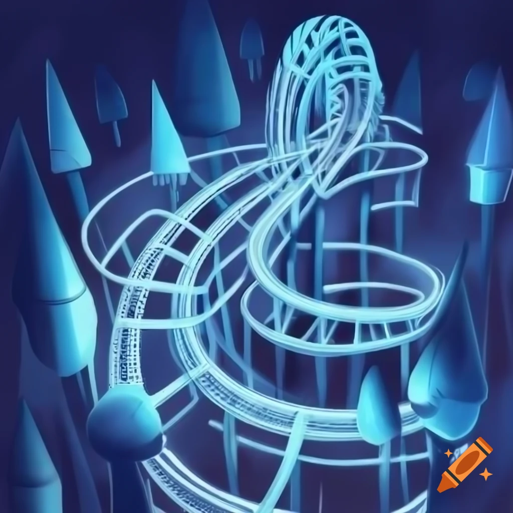 Children's drawing of futuristic roller coaster with glowing tracks and ...