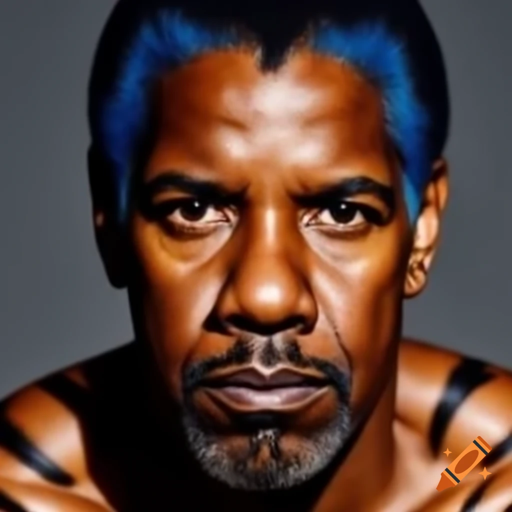 Muscular man with tiger-style makeup and vibrant colors on Craiyon