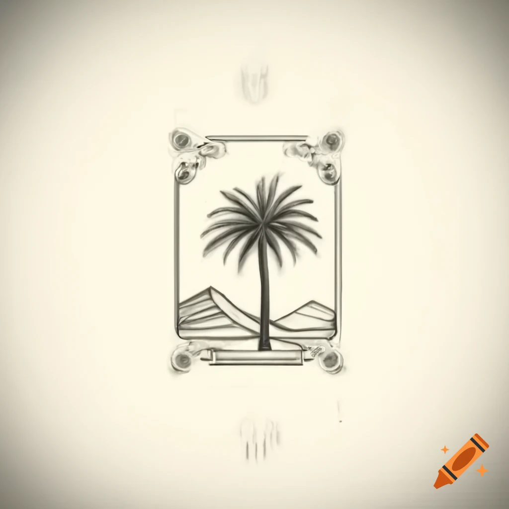 Black and white minimal tattoo design featuring palm tree, desert, and ...