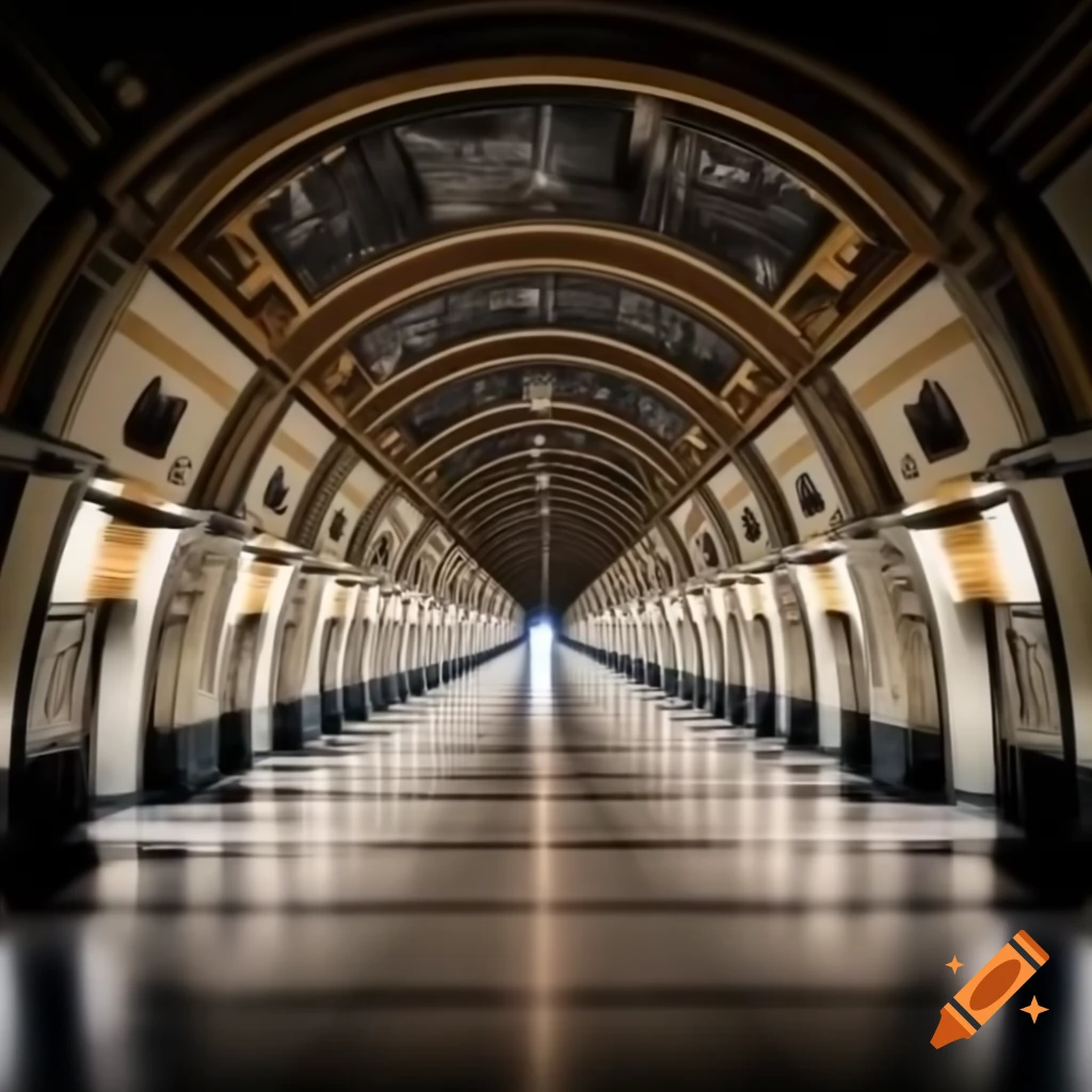 Intricate interior corridor with 15 hallways leading to different years ...