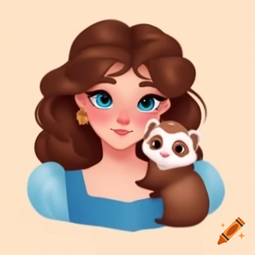 Disney style princess with brown hair and ferret companion on Craiyon