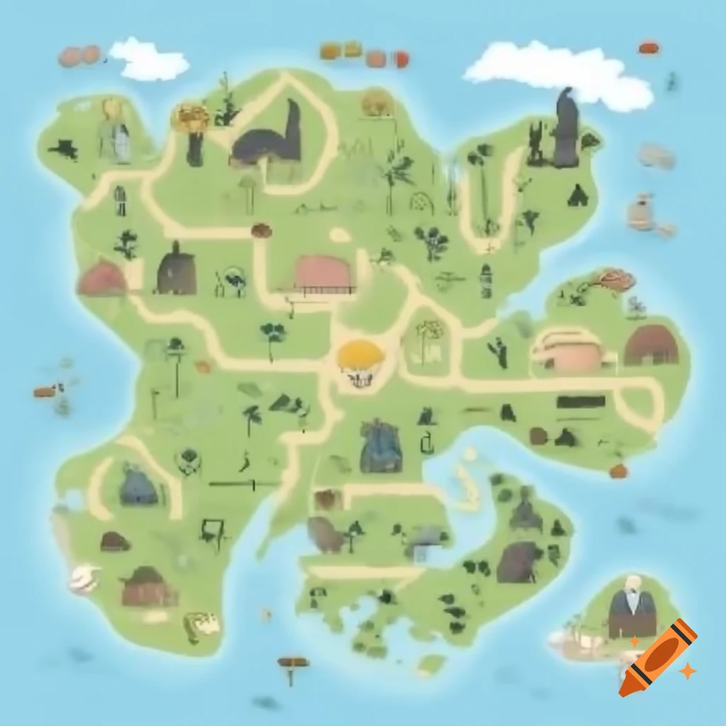 Adventure world map illustrating various locations and challenges on ...