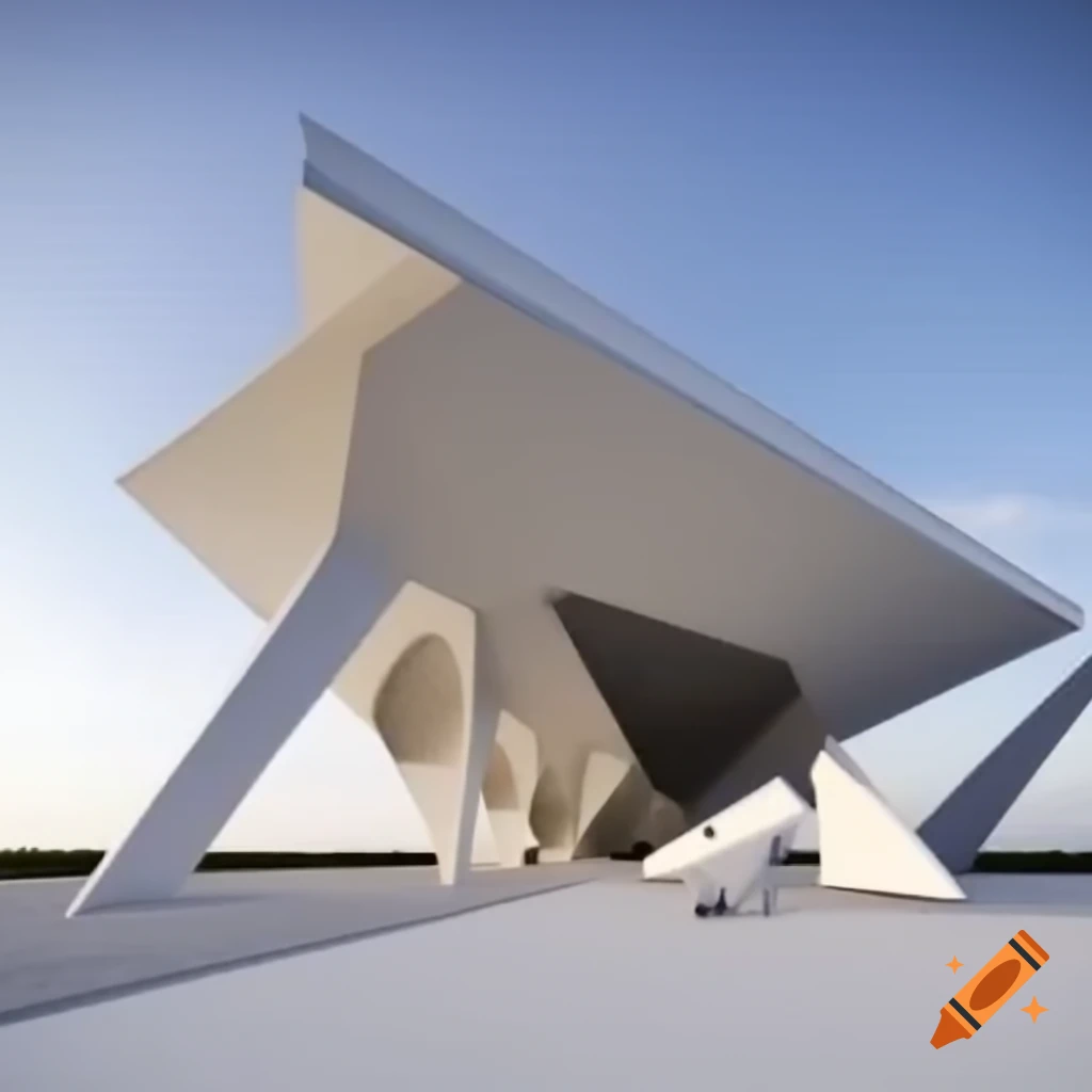 Modern elevated structure with sharp angles and dynamic composition on ...