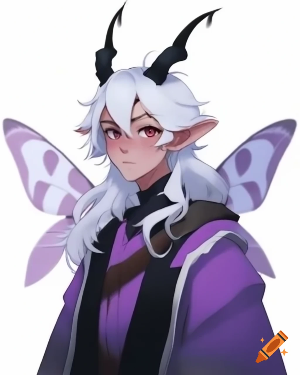 Anime character with moth-like features, wings, and medieval clothing ...