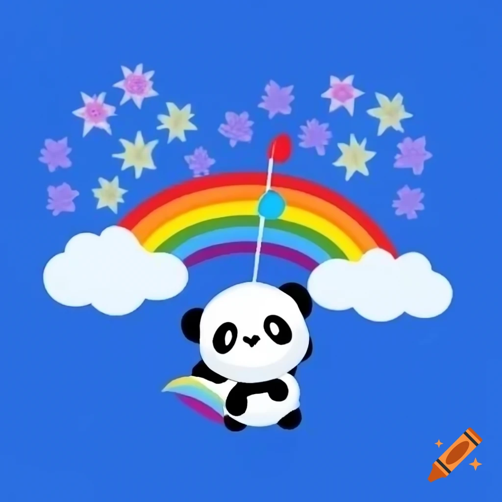 Rainbow panda shooting up in the sky like a firework on Craiyon