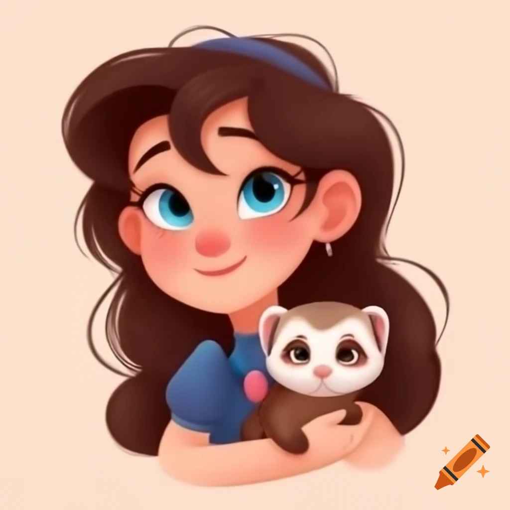 Disney style princess with dark brown hair and ferret companion on Craiyon
