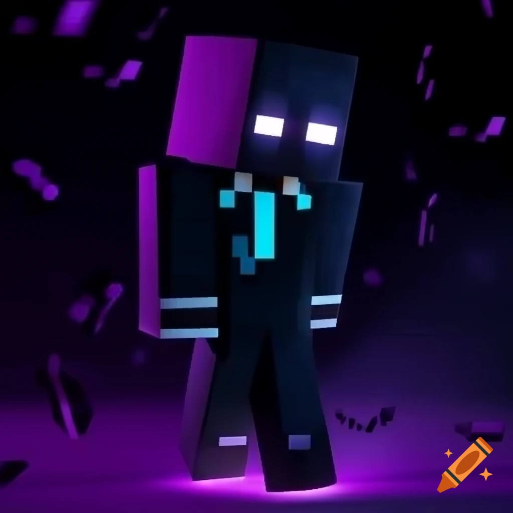 Minecraft Steve with glowing eyes in the End dimension with dramatic ...